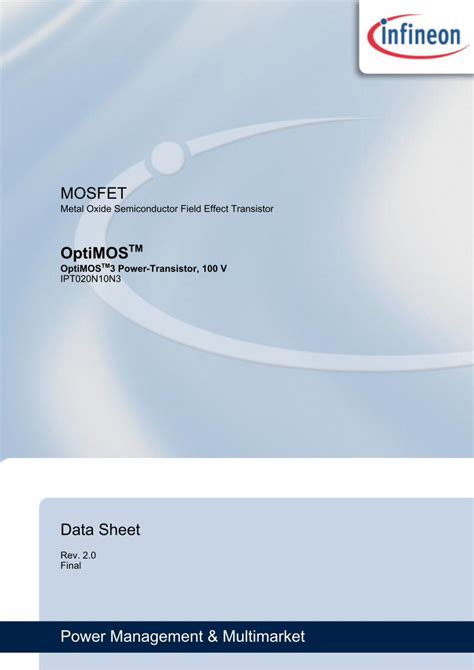 Pdf Mosfet · 5 Optimostm3 Power Transistor 100 V