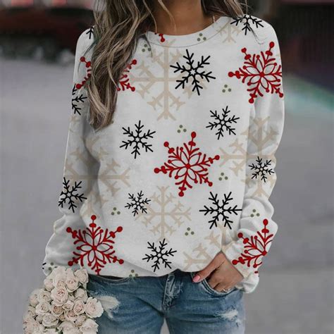 Azrian Womens Christmas Topswomen Sleeves Casual Christmas Printing