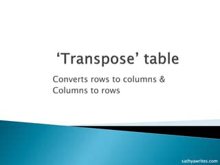 Learn MS Excel How To Transpose A Table PDF Music Entertainment