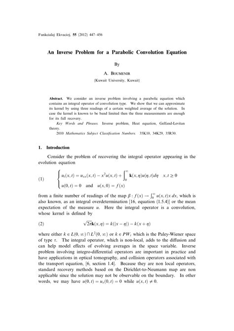 Pdf An Inverse Problem For A Parabolic Convolution Equation