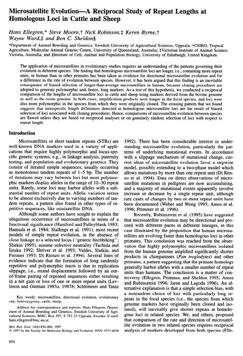Pdf Microsatellite Evolutiona Reciprocal Study Of Repeat Lengths At