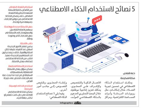 إنفوجرافيك 5 نصائح لاستخدام الذكاء الاصطناعي صحيفة مكة