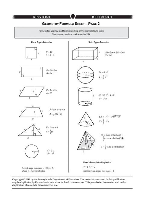 Geometry Pdf 166091 Keystone Formula Sheet Geometry