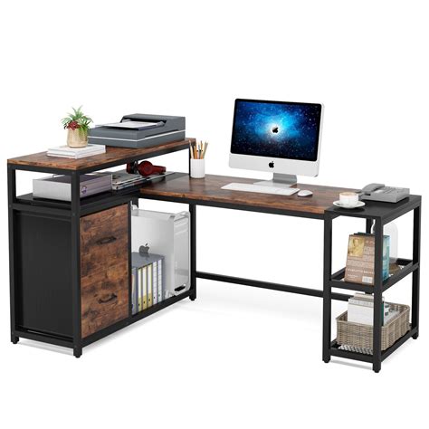 Tribesigns L Shaped Desk With File Drawer Cabinet Large Corner Computer Desk Office Furniture