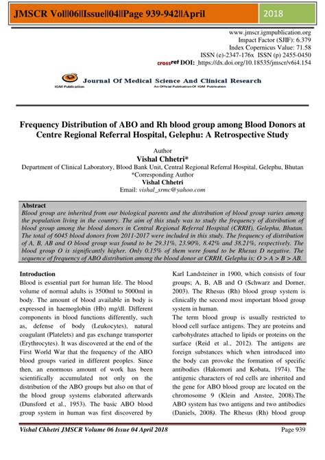 Pdf Frequency Distribution Of Abo And Rh Blood Group Among Blood