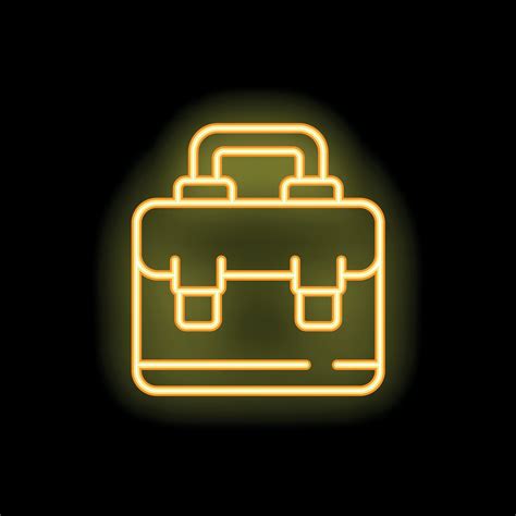 Yellow Neon Icon Of A Businessman Briefcase Glowing On Black Background