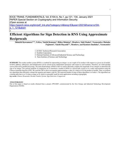 Pdf Efficient Algorithms For Sign Detection In Rns Using Approximate