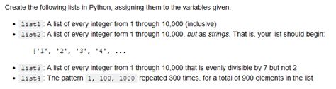 Solved Create The Following Lists In Python Assigning Them Chegg