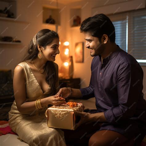 Un Hermano Indio Dando Un Regalo A Su Hermana India En Raksha Bandhan