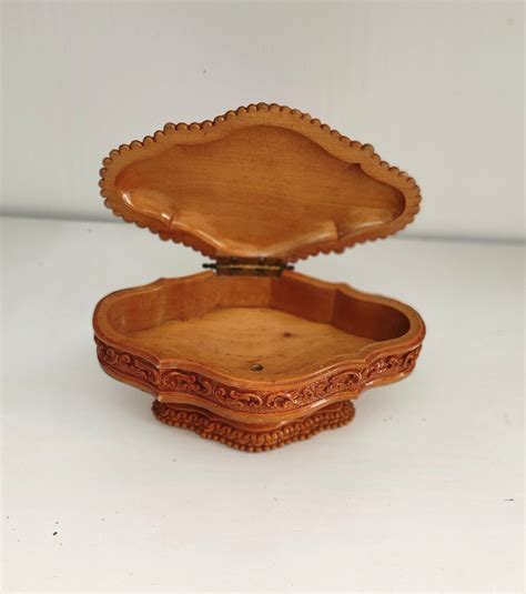 Antique Hand Carved Wooden Jewelry Box French Pedestal Carved Wood Box