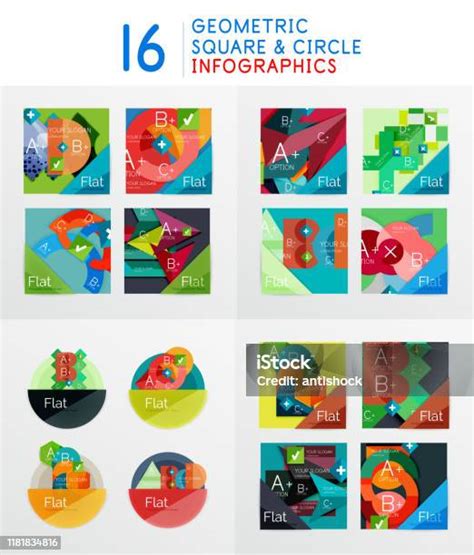 삼각형 사각형 및 기타 요소로 작성된 기하학적 인포그래픽 세트입니다 옵션 워크플로 단계와 함께 하는 최신 추상 다이어그램 구성 0명에 대한 스톡 벡터 아트 및 기타 이미지