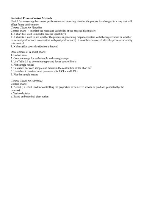 Statistical Process Control Methods Used To Monitor Process
