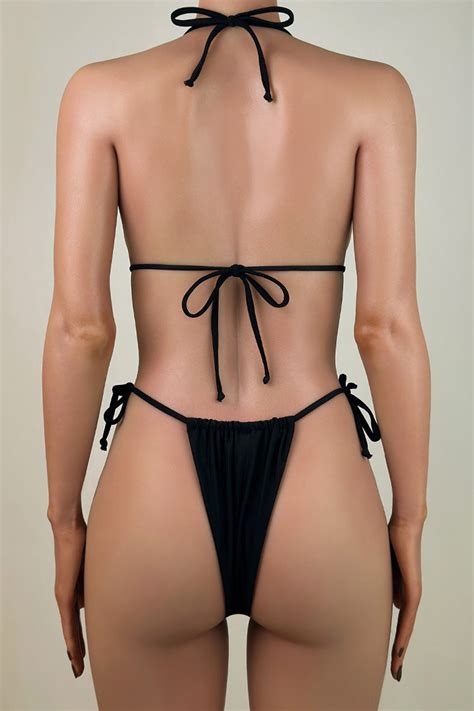 Sexy Faux Pearl Tie String Brazilian Cheeky Thong Halter Slide Triangl