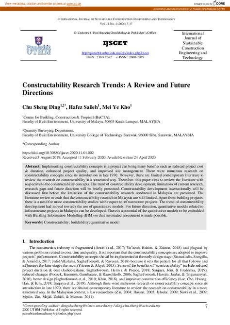 pdf constructability research trends a review and future directions