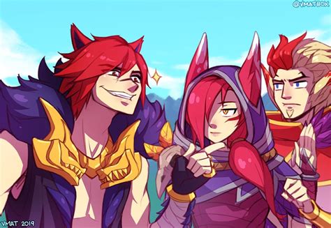 Xayah Sett And Rakan League Of Legends Drawn By Vmat Danbooru