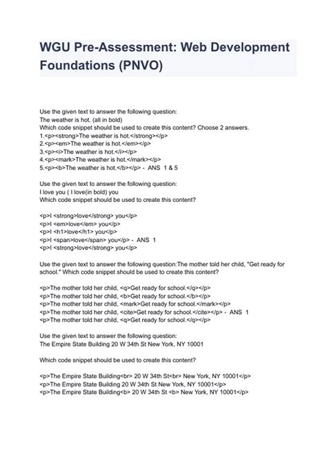 WGU Pre Assessment Web Development Foundations PNVO Questions With Correct Verified Answers