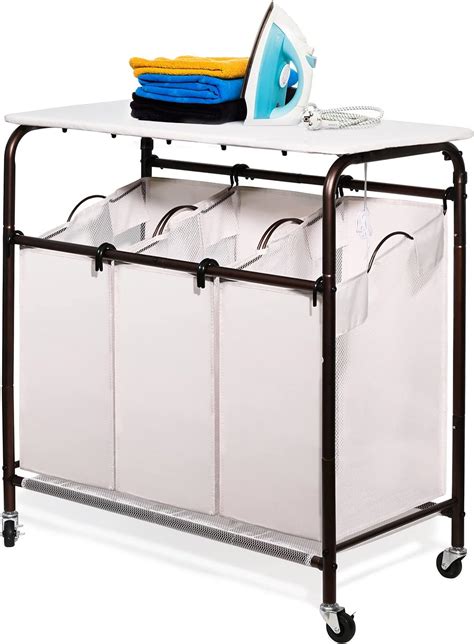 Ollieroo Heavy Duty Rolling Laundry Sorter Cart With Ironing Board In