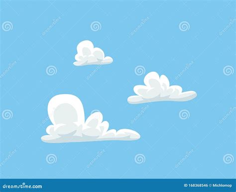 Set Of Funny Clouds In Flat Style On Blue Background Hand Drawn