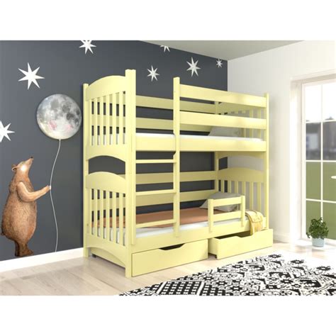 Ліжко двоярусне з натурального дерева з бортиком і ящиками ТМ ЛУНА Меліса 80х160 слонова кістка