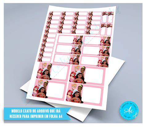 Arquivo Etiquetas Escolares Princesas Disney 2 Arquivo De Corte