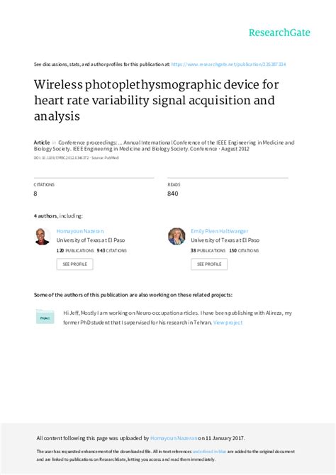 Pdf Wireless Photoplethysmographic Device For Heart Rate Variability