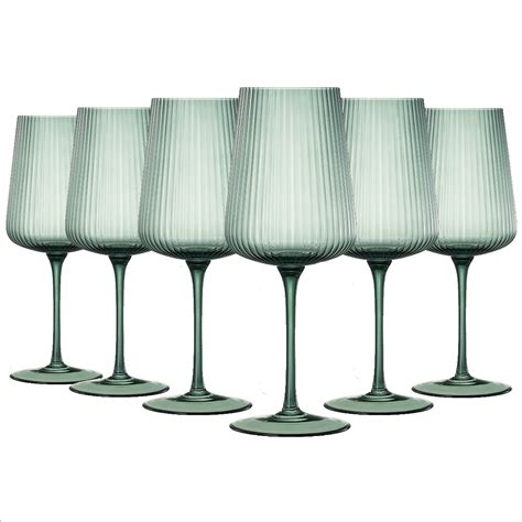 Tonal Ribbed Stemmed Wine Glassware Set Of 6