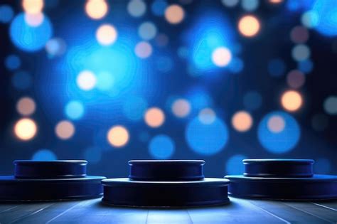 Premium Ai Image Blank Stage With Blue Bokeh Mock Up For Three