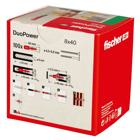 Fischer Duopower Long Nylon Wall Plug 6mm Red And Grey Pack Of 100