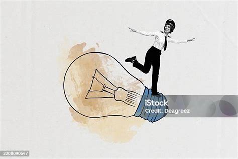 3d 콜라주 트렌드 삽화 합성물 스케치 결정 포스터 마음 유레카 브레인 스토밍 창조적 인 아이디어 전구 젊은 숙녀 조종사 유니폼 서 25 29세에 대한 스톡 사진 및 기타