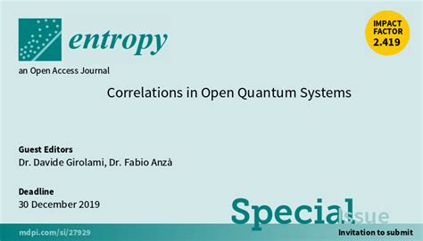 New Special Issue Correlations In Open Quantum Systems