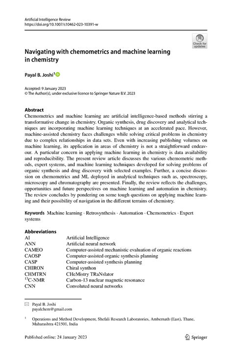 Review Machine Learning Chemometrics Vol0123456789 Artificial