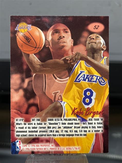 Kobe Bryant 1996 97 Fleer Ultra Rookie Card Rc 52 Very Good Buya