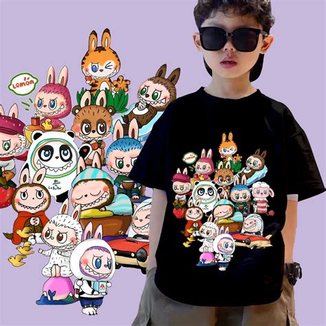 2024 เสื ้ อยืดเด ็ กการ ์ ตูนน ่ ารัก Labubu Labu Boo Pop Mart เสื ้