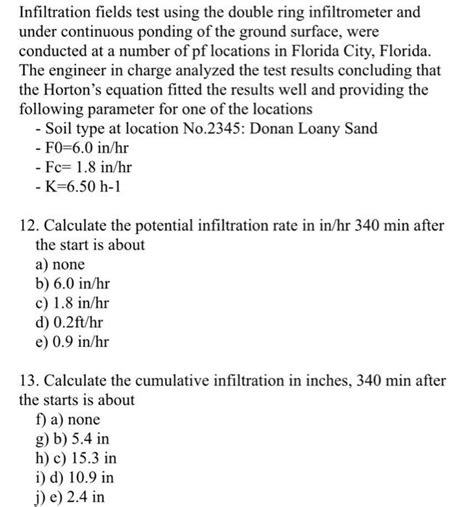 Solved Infiltration Fields Test Using The Double Ring In