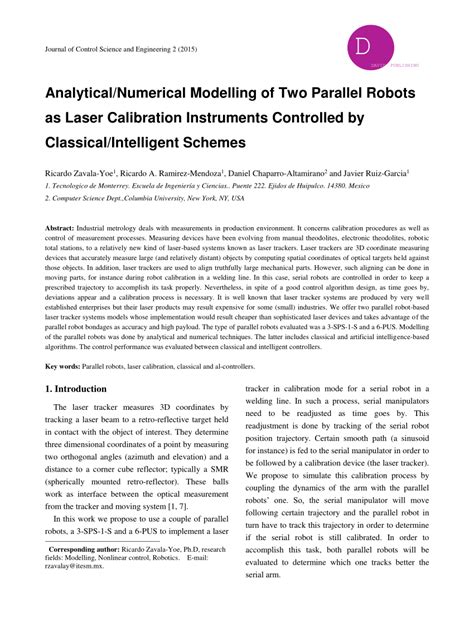 Pdf Analyticalnumerical Modelling Of Two Parallel Robots As Laser Calibration Instruments