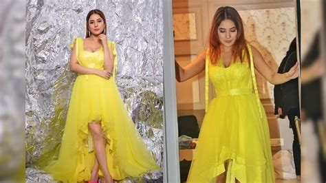 Shehnaaz Gill Looks Stunning In Yellow Gown As She Shoots For Bigg Boss