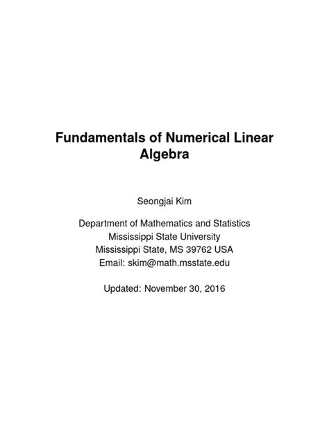 Fundamentals Of Numerical Linear Algebra Pdf
