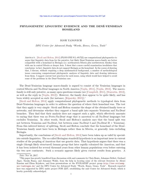 yanovich phylogenetic linguistic evidence and the dené yeniseian