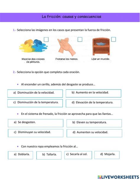La Fricción Causas Y Consecuencias Worksheet Fuerza De Contacto