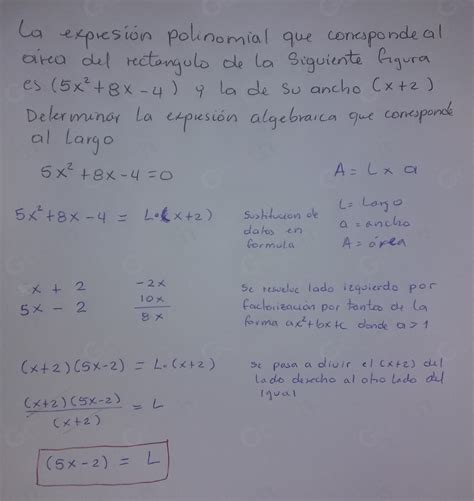 Solved La expresión polinomial que corresponde al área del rectángulo de la siguiente fiqura
