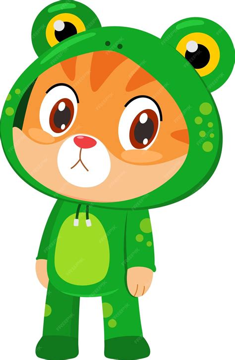 Милый персонаж мультфильма "кошка-кошка" в костюме лягушки векторная ...
