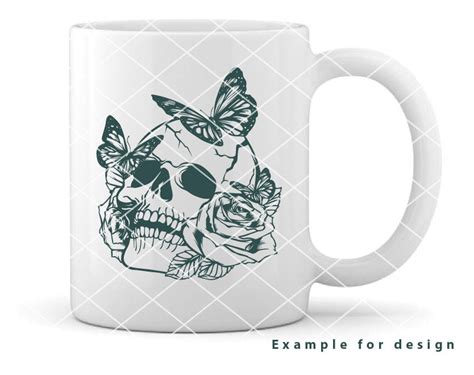 Skull Flower Butterfly Svgskull Foses Svgfloral Skull Etsy