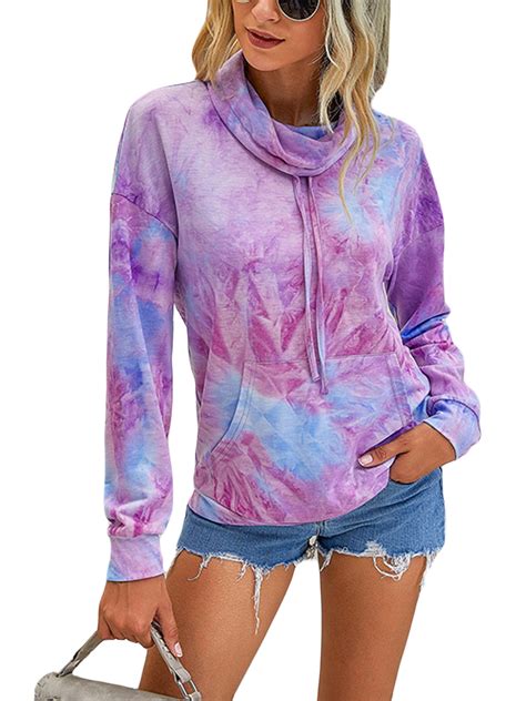 Avamo Womens Cowl Neck Tops Long Sleeve Tie Dye Sweatshirts Trendy