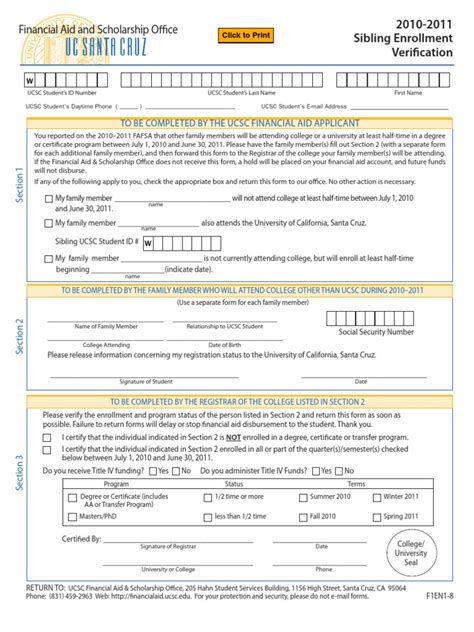 Sibling Enrollment Verification Pdf University Of California Academia
