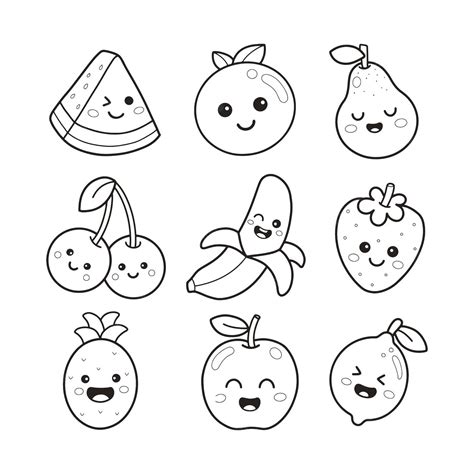 Premium Vector Cute Fruits Character Printable Coloring Page Frutas