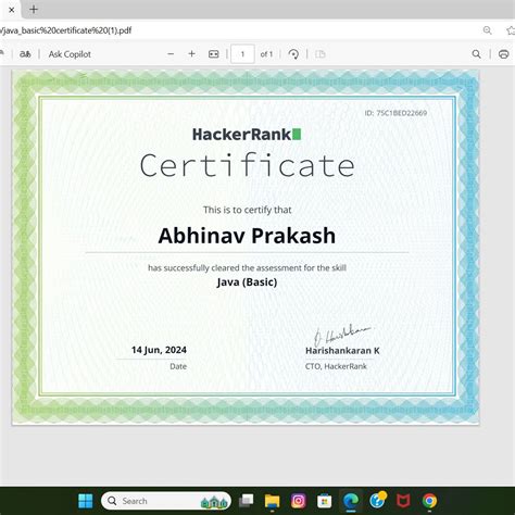 Abhinav Prakash On Linkedin Certification Java Hackerrank