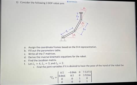 Solved 3 Consider The Following 3 Dof Robot Arm A Assign