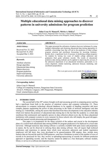 Multiple Educational Data Mining Approaches To Discover Patterns In University Admissions For