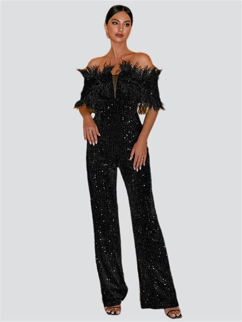 Missord Off Shoulder Feather Jumpsuits Online Sale Miss Ord