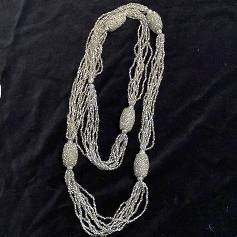 Vintage Jewelry Vintage Glassbead Necklace Multi Strand Silver Tone
